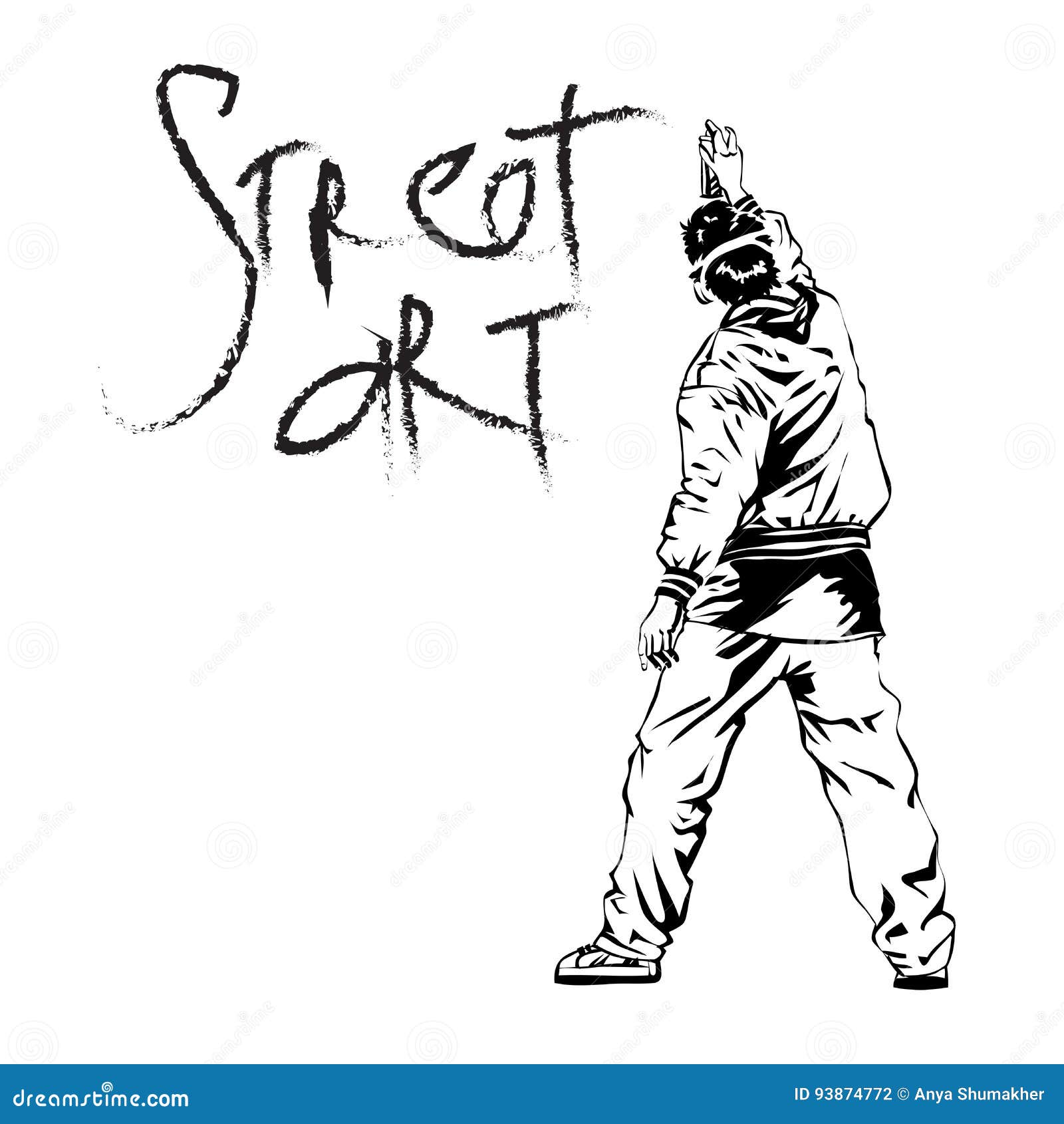 Graffiti Guy Makes Street Art on Wall. Stock Illustration ...