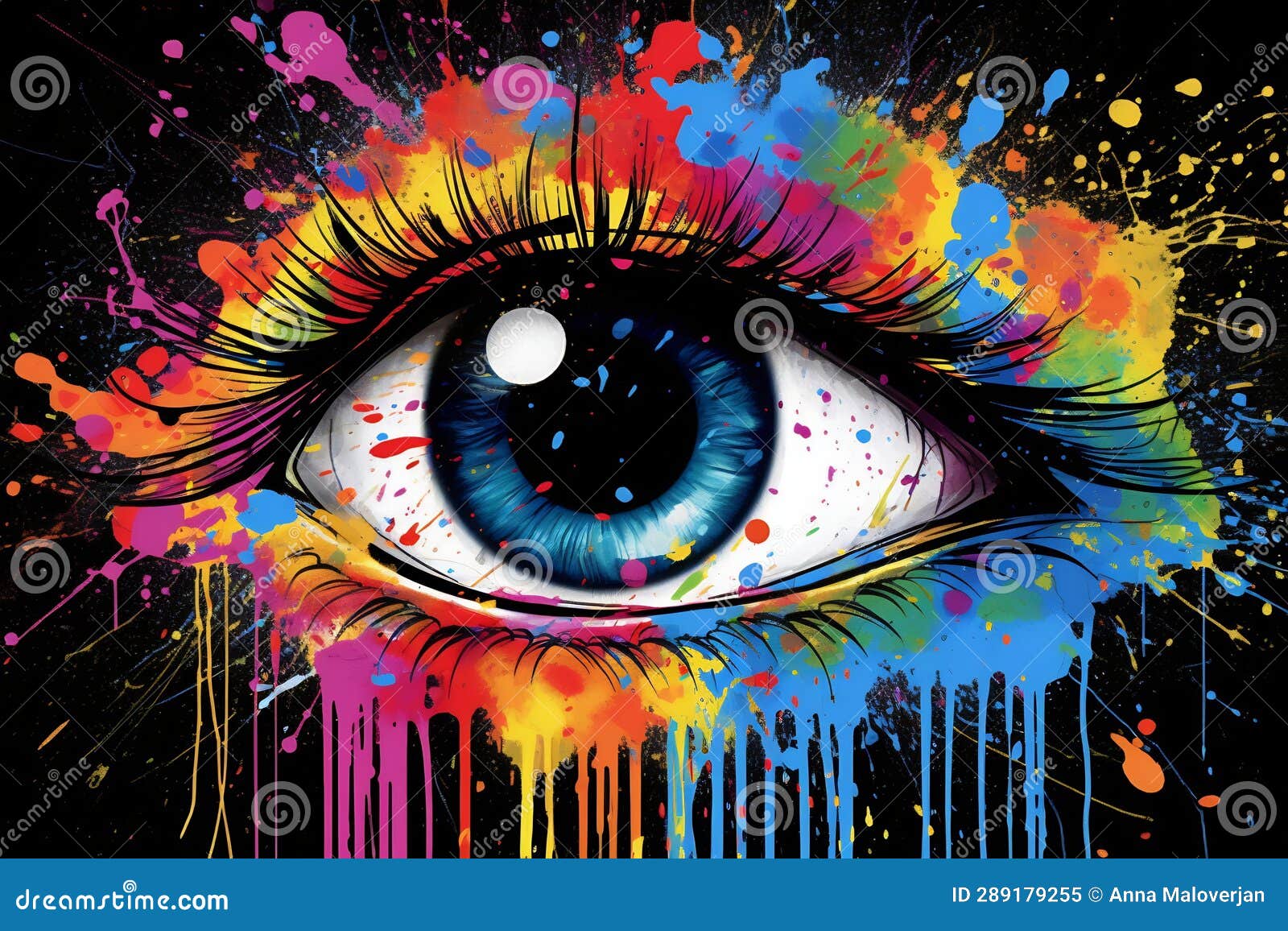 Graffiti with a Human Eye on the Wall with a Splash, Color Art Stock ...