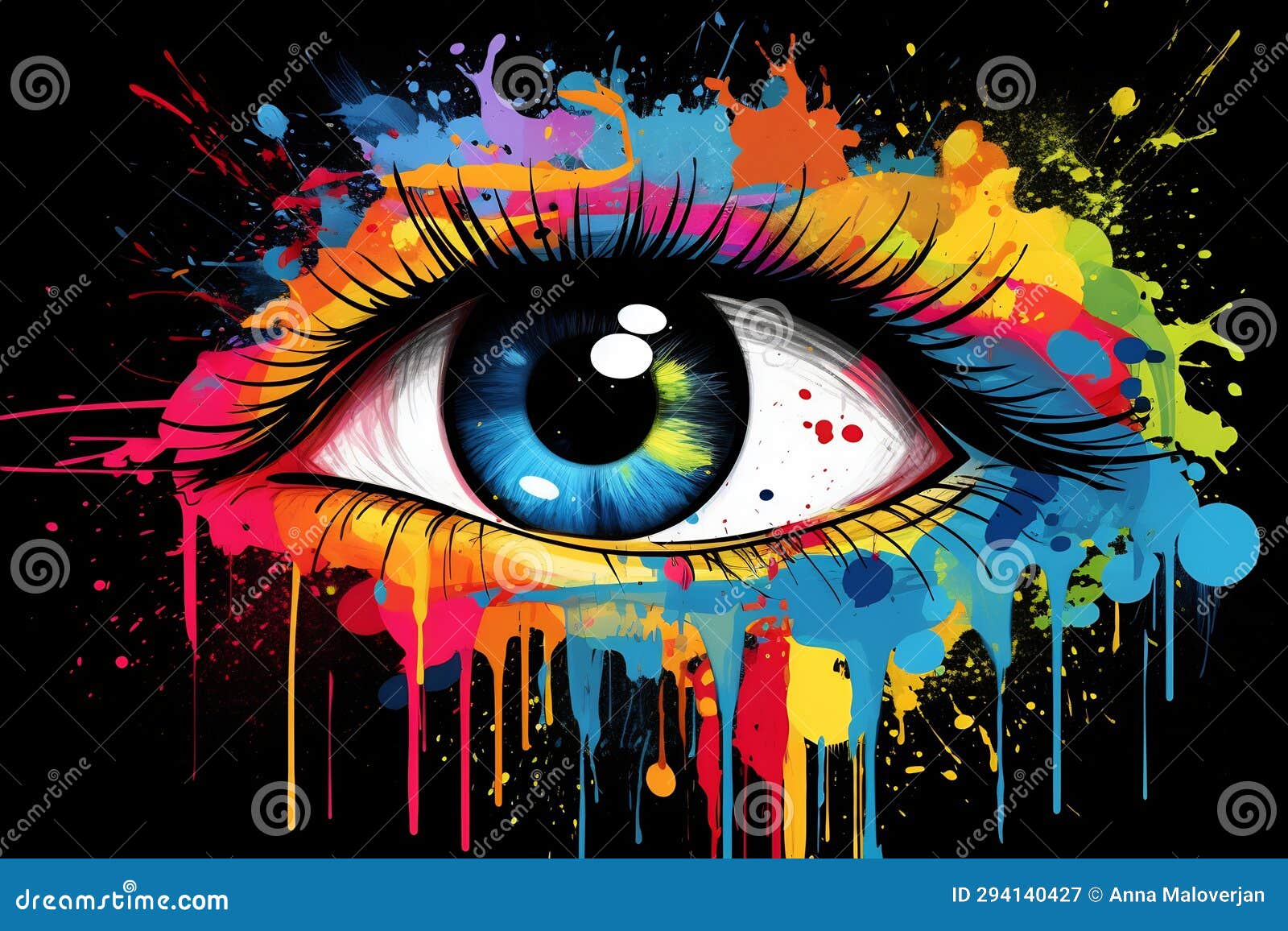 Graffiti with a Human Eye on the Wall with a Splash, Color Art Stock ...