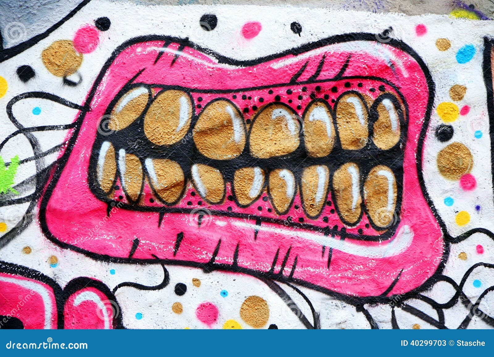 Graffiti lips with teeth editorial stock photo. Illustration of doodle - 40299703