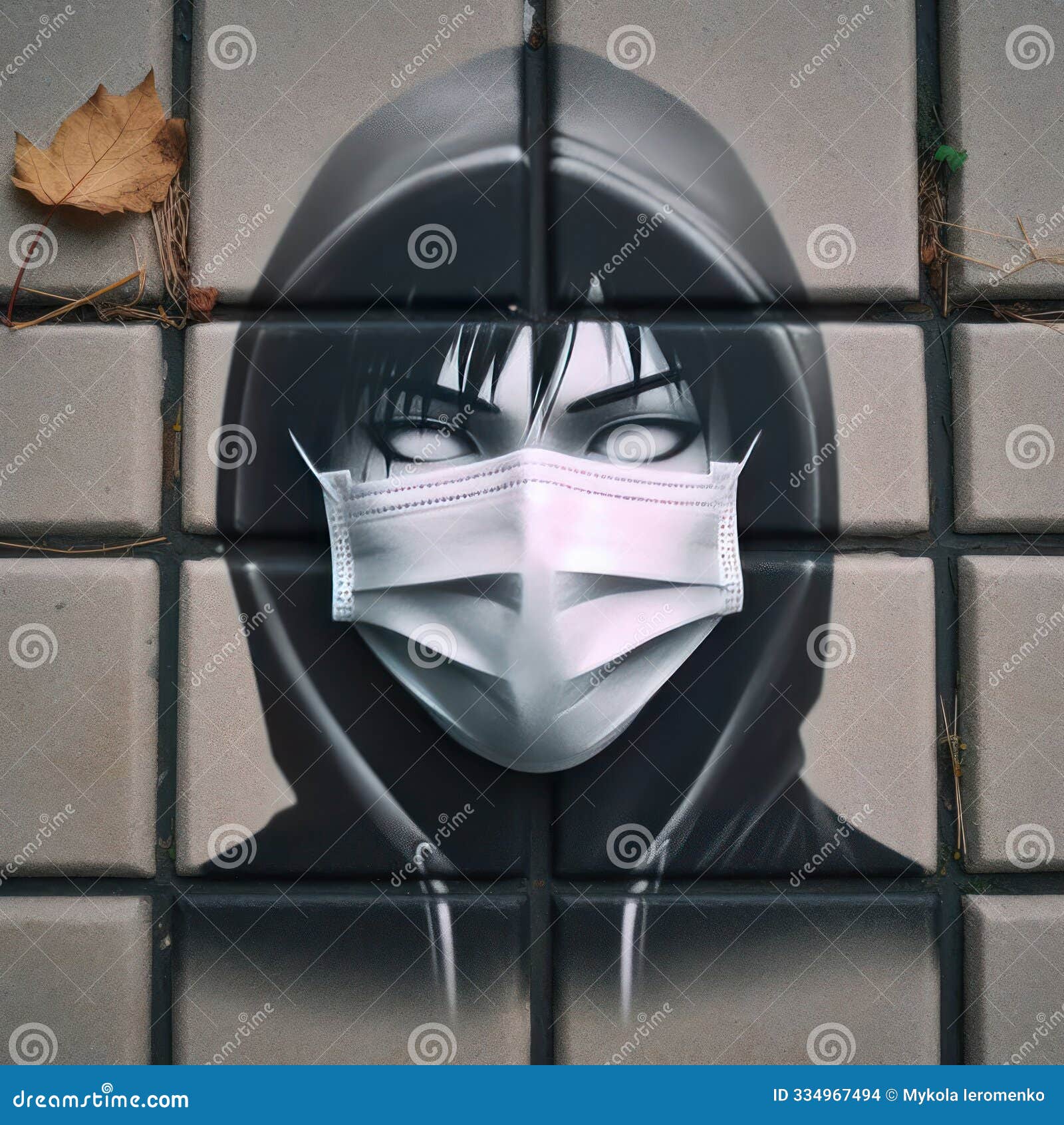Graffiti of a Man with a Mask on Paving Slabs. Stock Photo - Image of ...