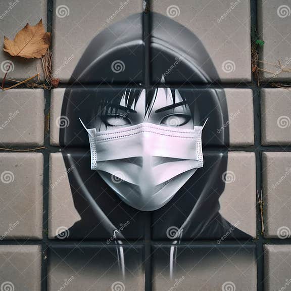 Graffiti of a Man with a Mask on Paving Slabs. Stock Photo - Image of ...