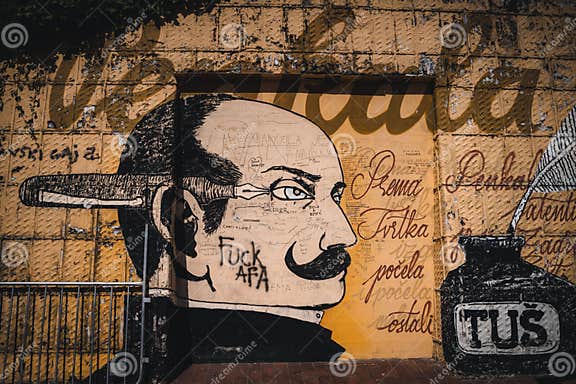 Graffiti of a Man with Mustache in Zagreb Editorial Photo - Image of ...