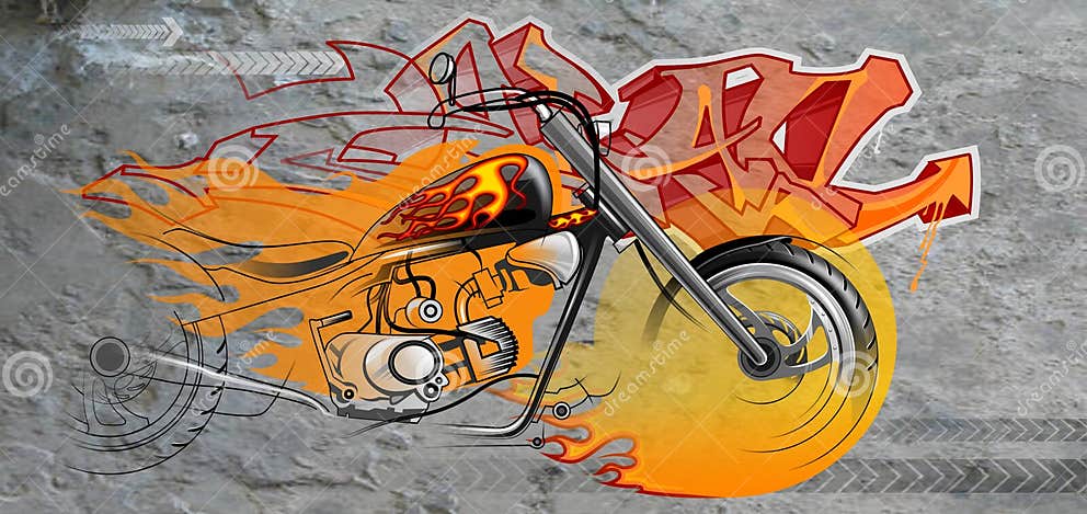 Graffiti of a Motorcycle stock illustration. Illustration of background ...