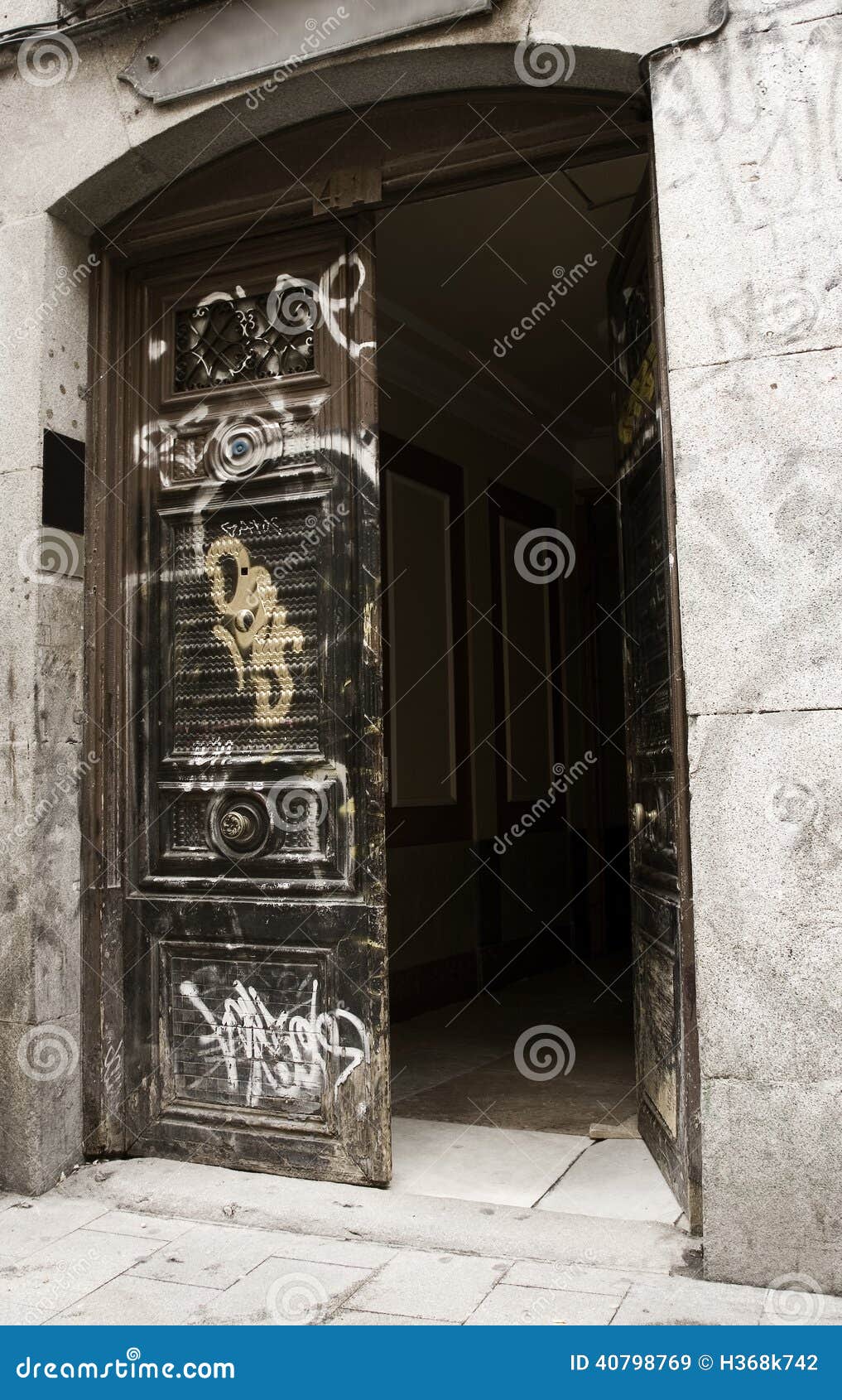 Graffiti in an Open Rusted Door Stock Image - Image of building, black ...