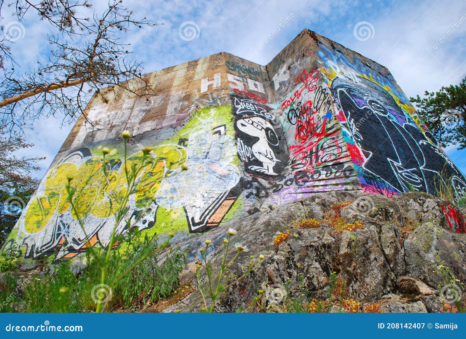 Graffiti on Concrete Forest Bunker Editorial Photography - Image of ...