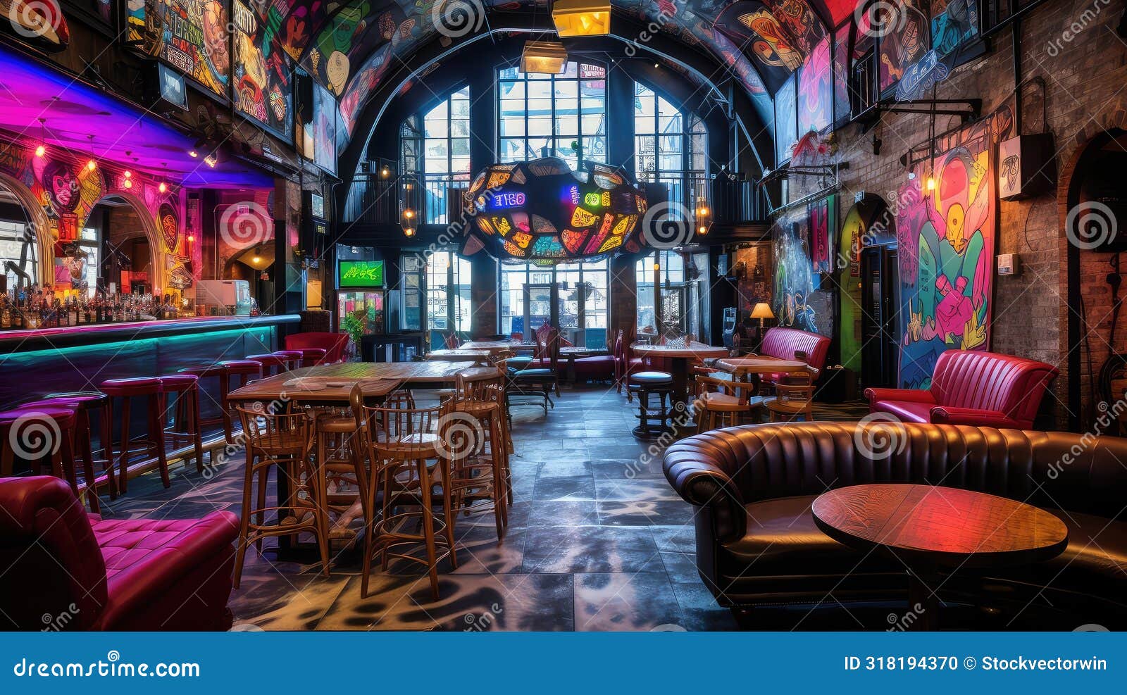 Graffiti pub interior stock illustration. Illustration of atmosphere ...