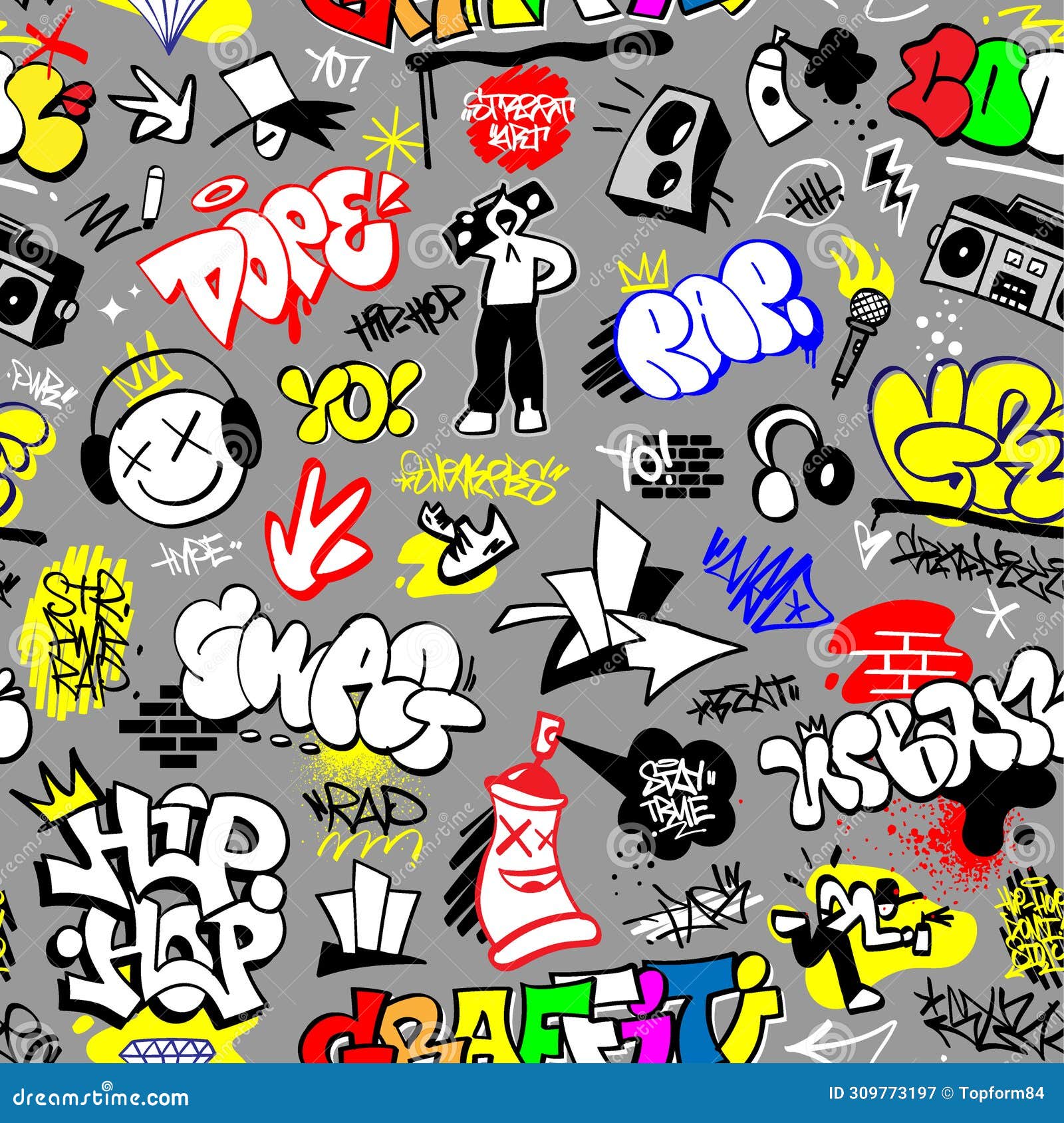 Graffiti , Rap Music,street Style Lettering - Seamless Vector Pattern ...