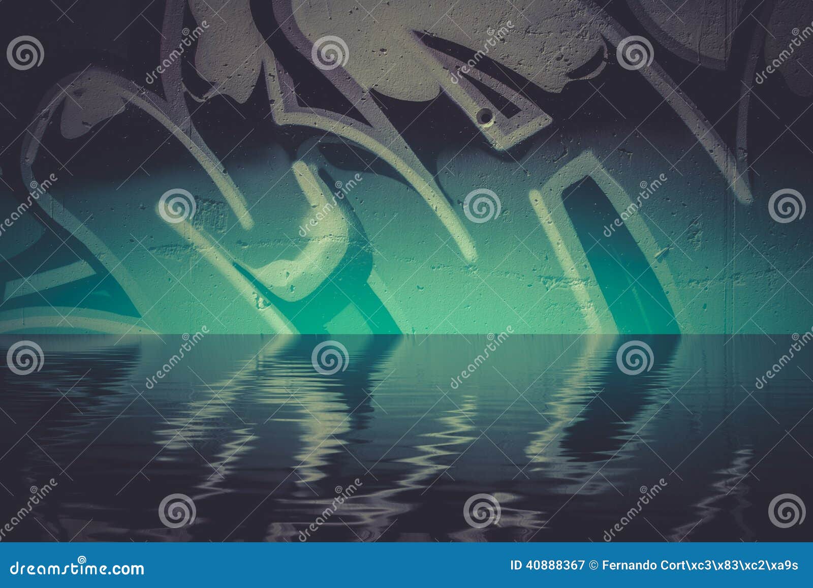 Graffiti Reflection in the Water, Artistic Chrome Letters Stock Image ...