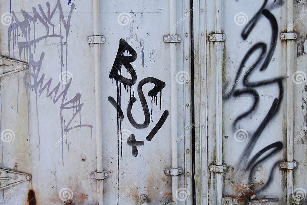 Graffiti on Rusty Container Stock Photo - Image of rusty, white: 46931838
