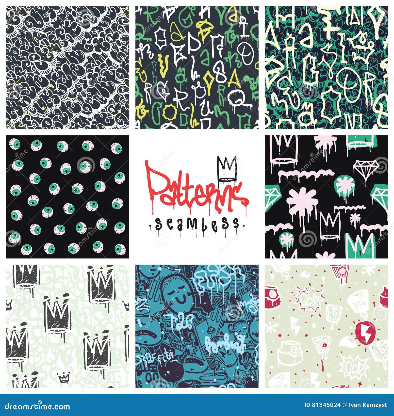 Graffiti Seamless Patterns Set Stock Vector - Illustration of dirty ...