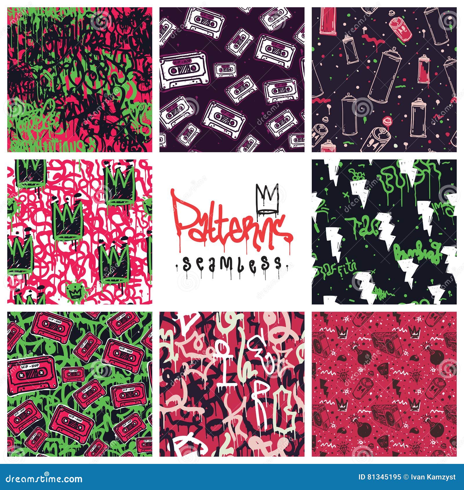 Graffiti Seamless Patterns Set Stock Vector - Illustration of king ...