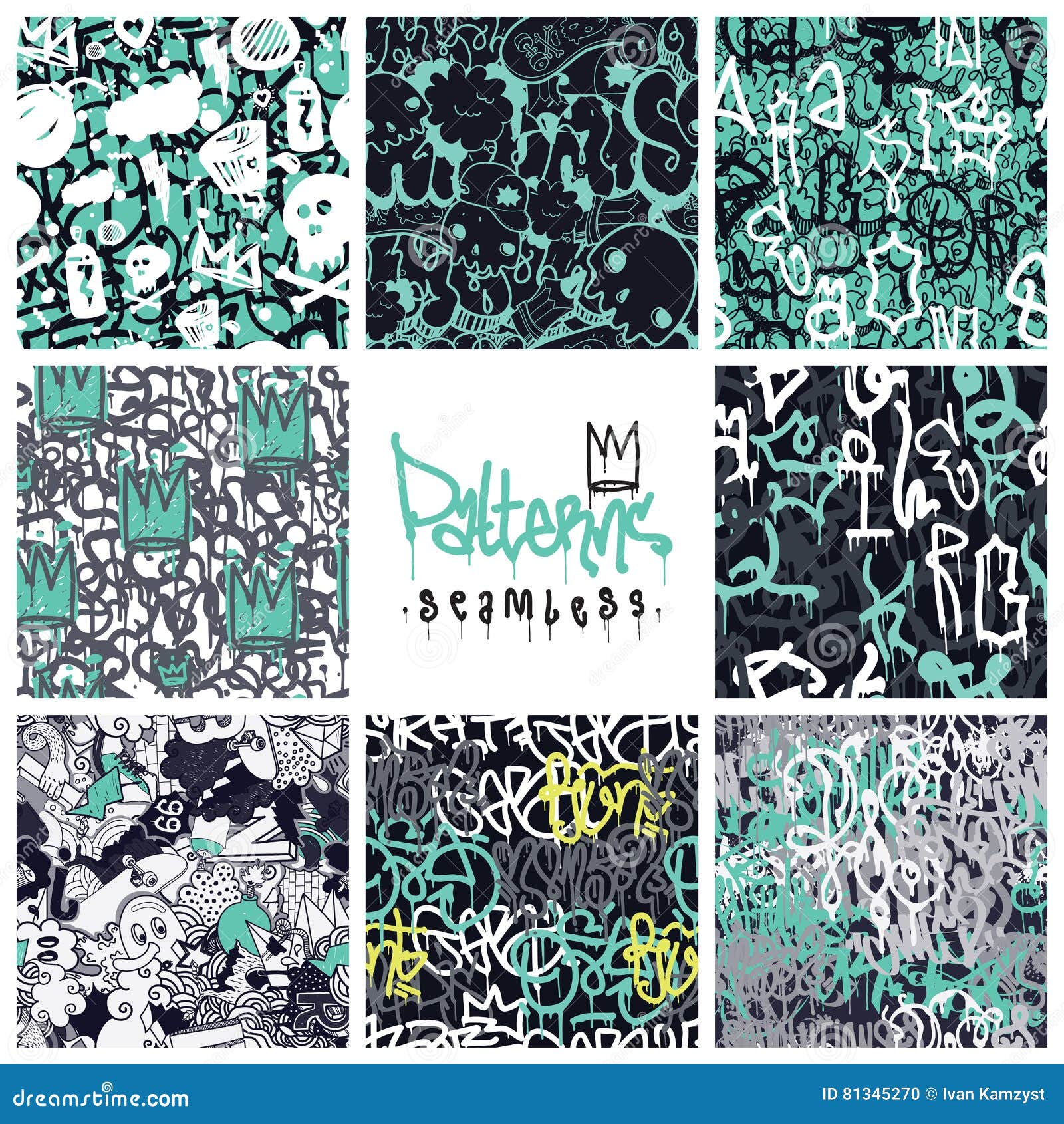 Graffiti Seamless Patterns Set Stock Vector - Illustration of funky ...