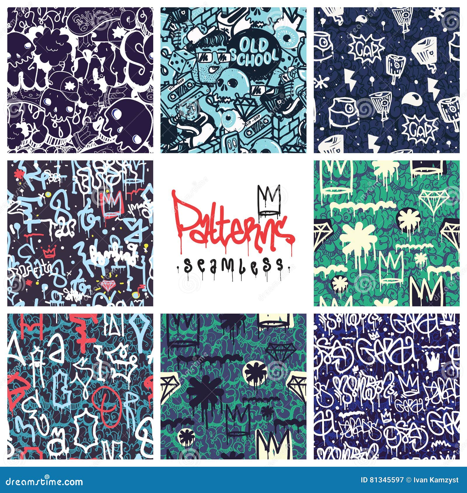 Graffiti Seamless Patterns Set Stock Vector - Illustration of message ...