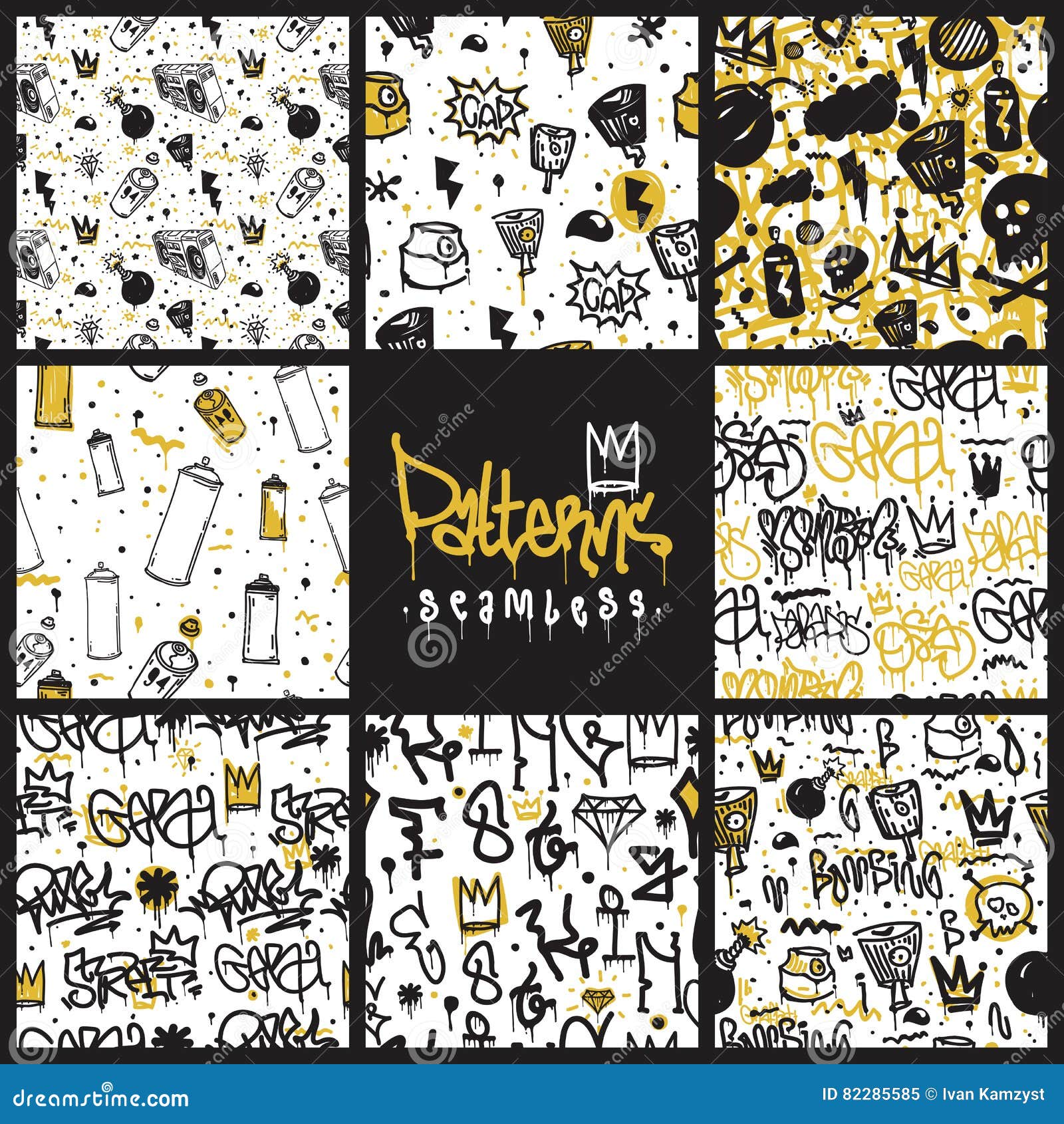 Graffiti Seamless Patterns Set Stock Vector - Illustration of design ...