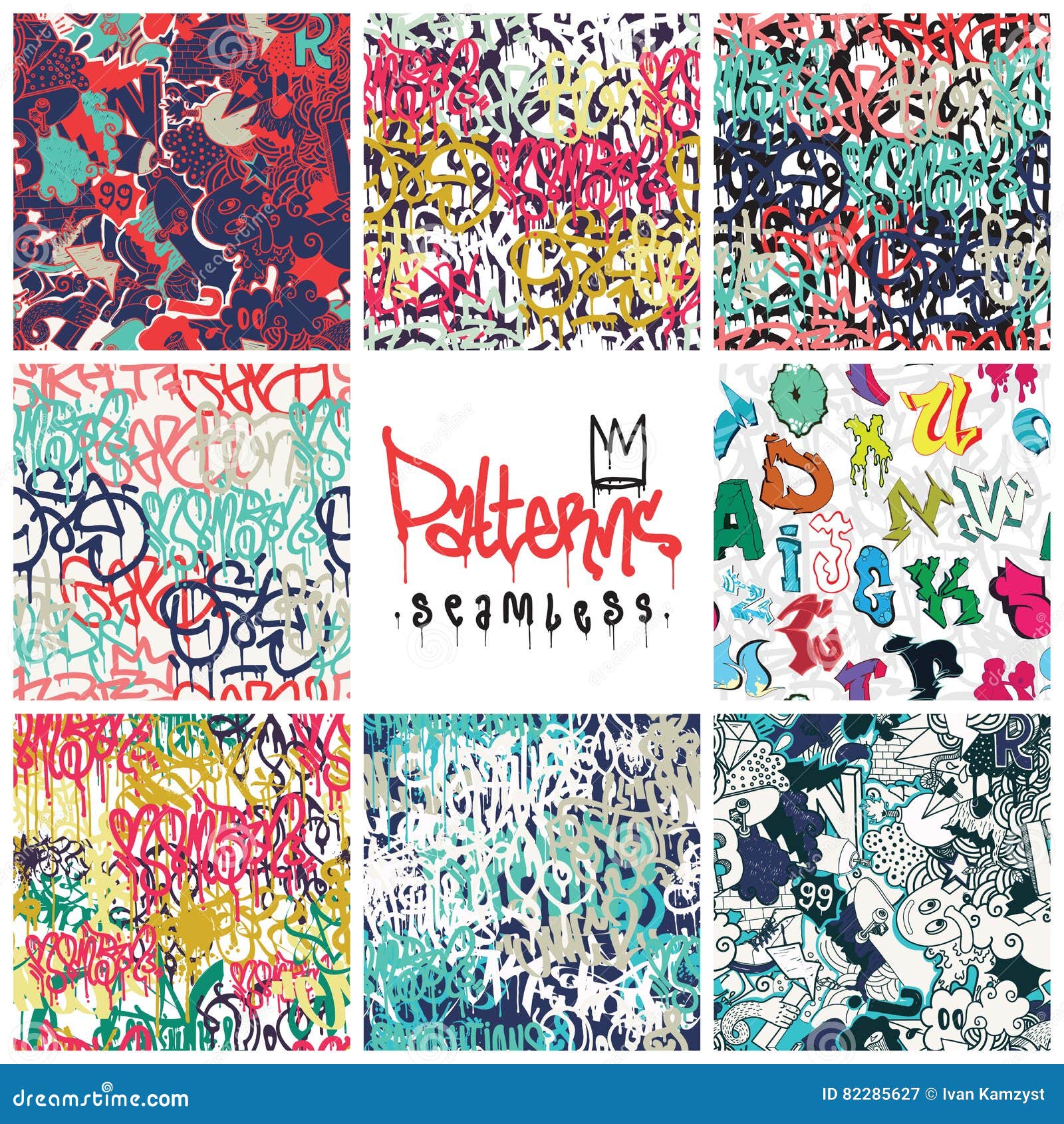 Graffiti Seamless Patterns Set Stock Vector Illustration Of Brush