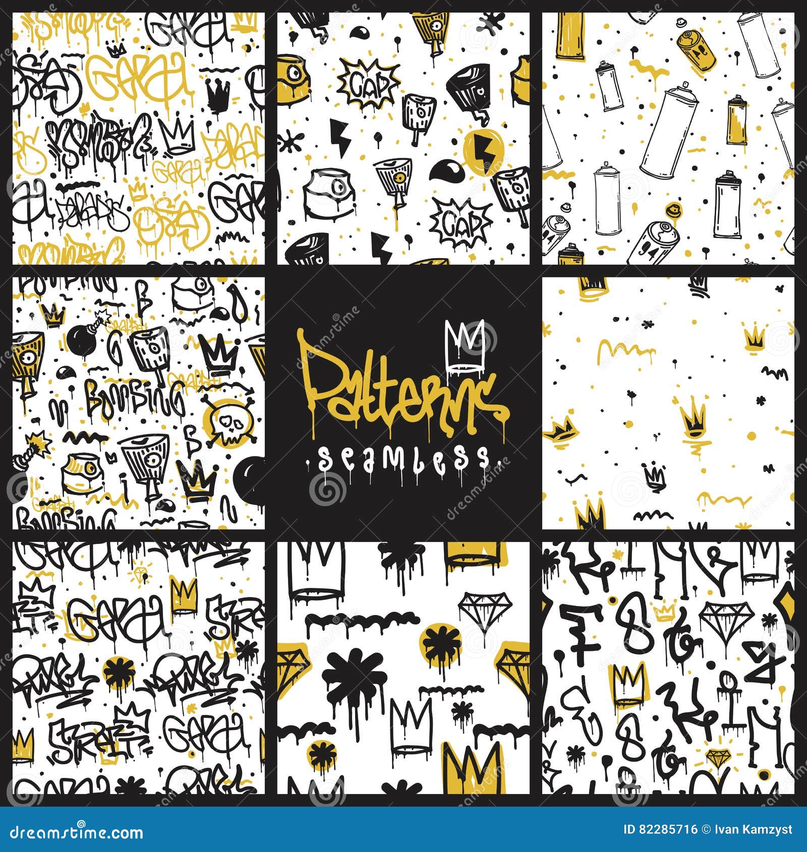 Graffiti Seamless Patterns Set Stock Vector - Illustration of drawing ...