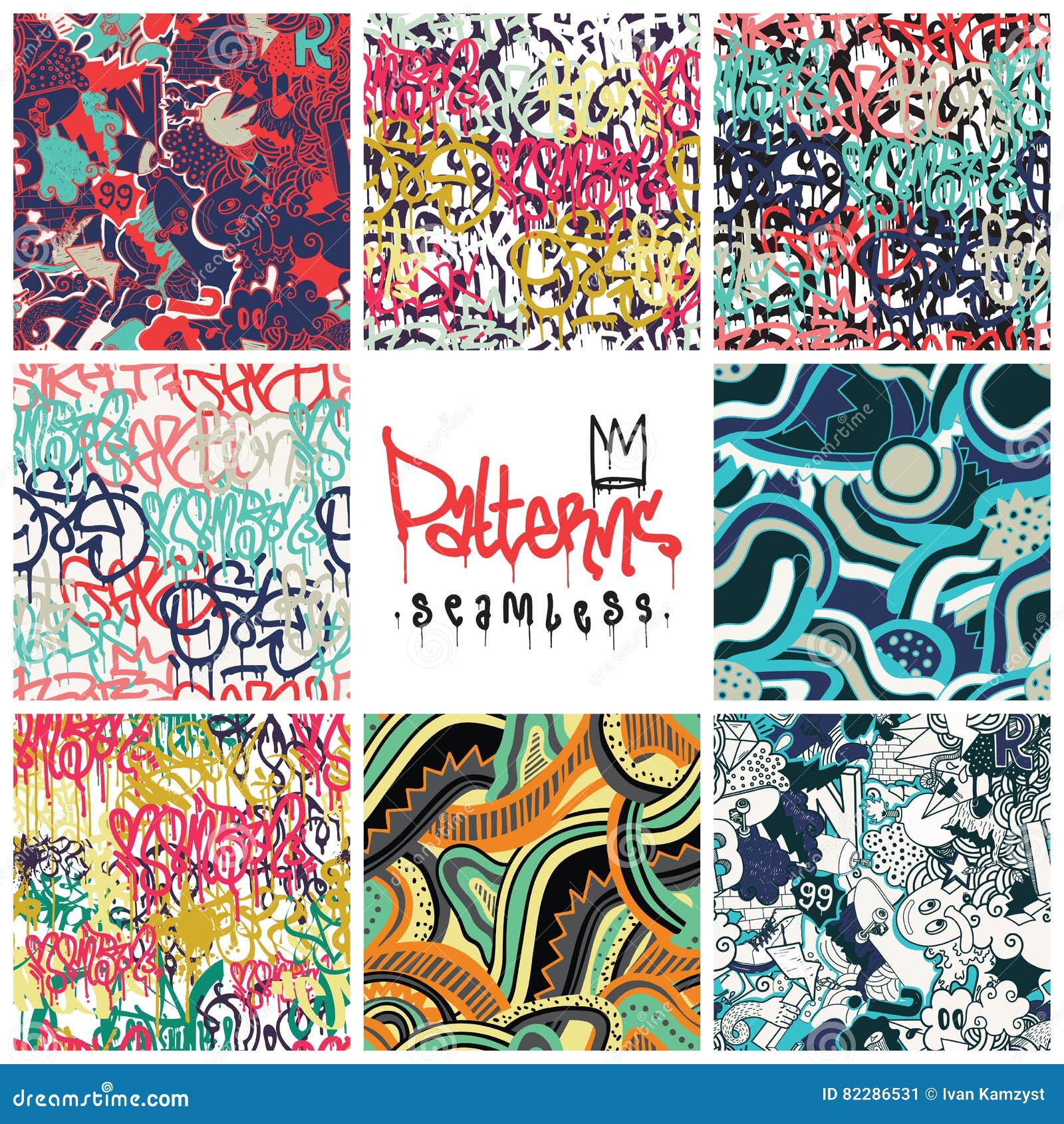 Graffiti Seamless Patterns Set Stock Vector - Illustration of lettering ...
