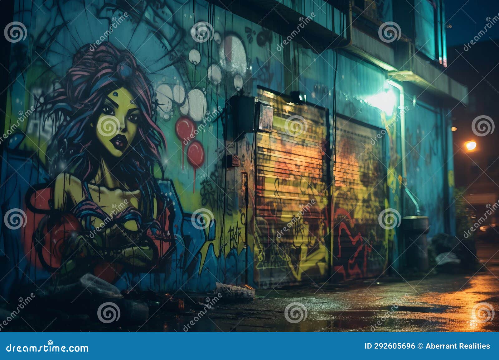 Graffiti on the Side of a Building at Night Stock Illustration ...