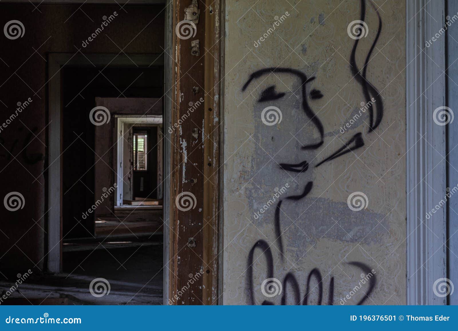 Graffiti Smoking Face in a Castle Stock Image - Image of uninhabited ...