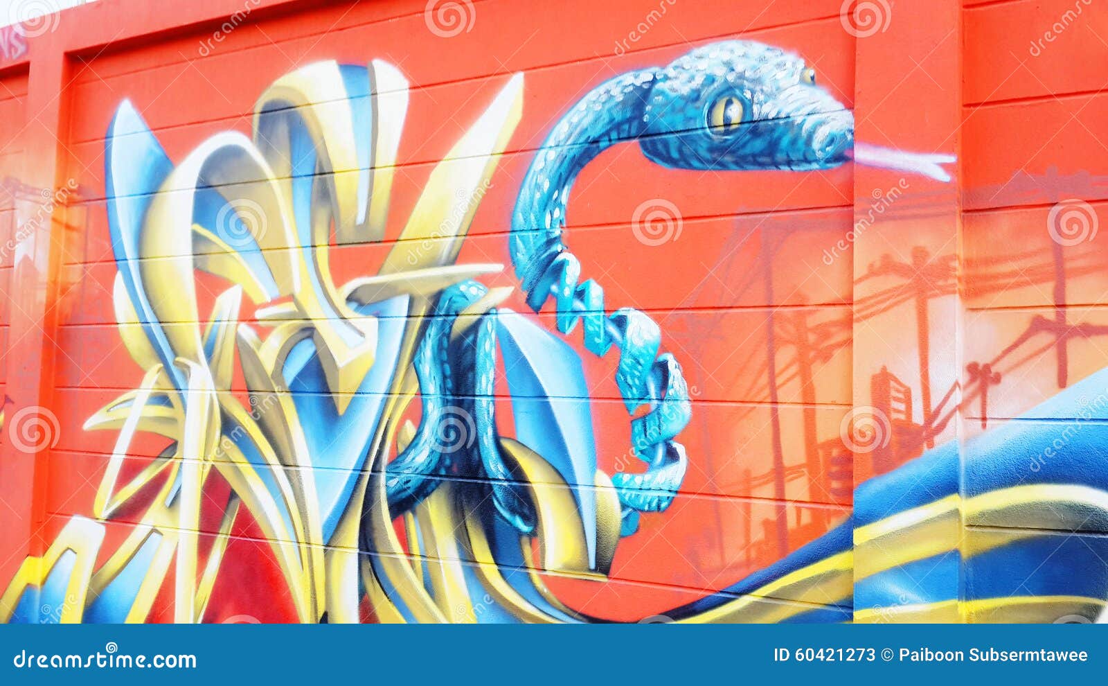 Graffiti Snake Art on the Wall. Editorial Stock Photo - Image of ...