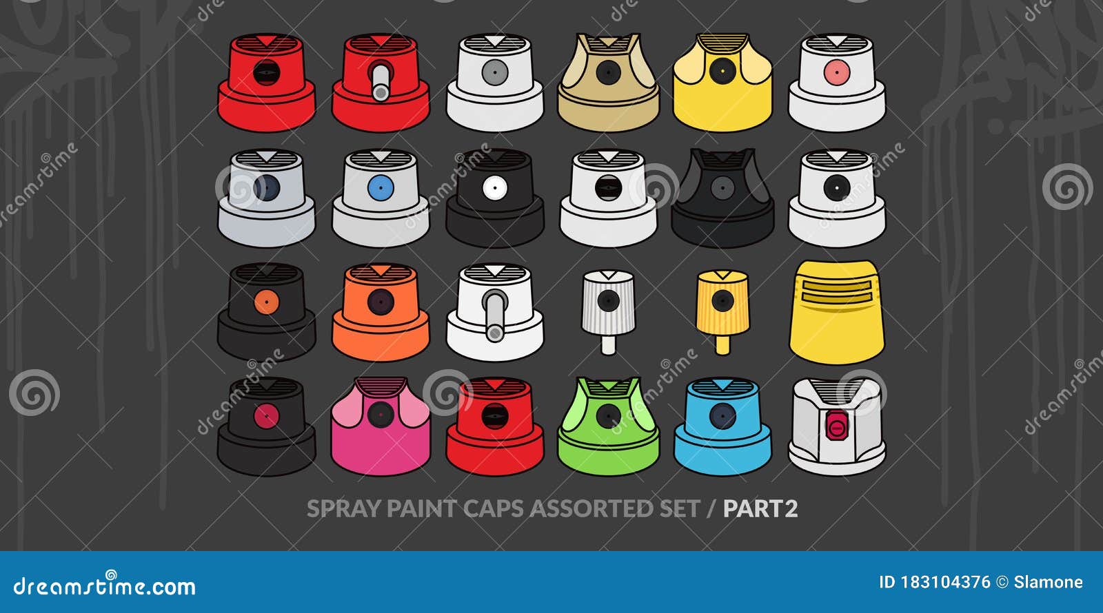 Graffiti Spray Caps Assorted Set. Isolated Vector Illustration Stock ...