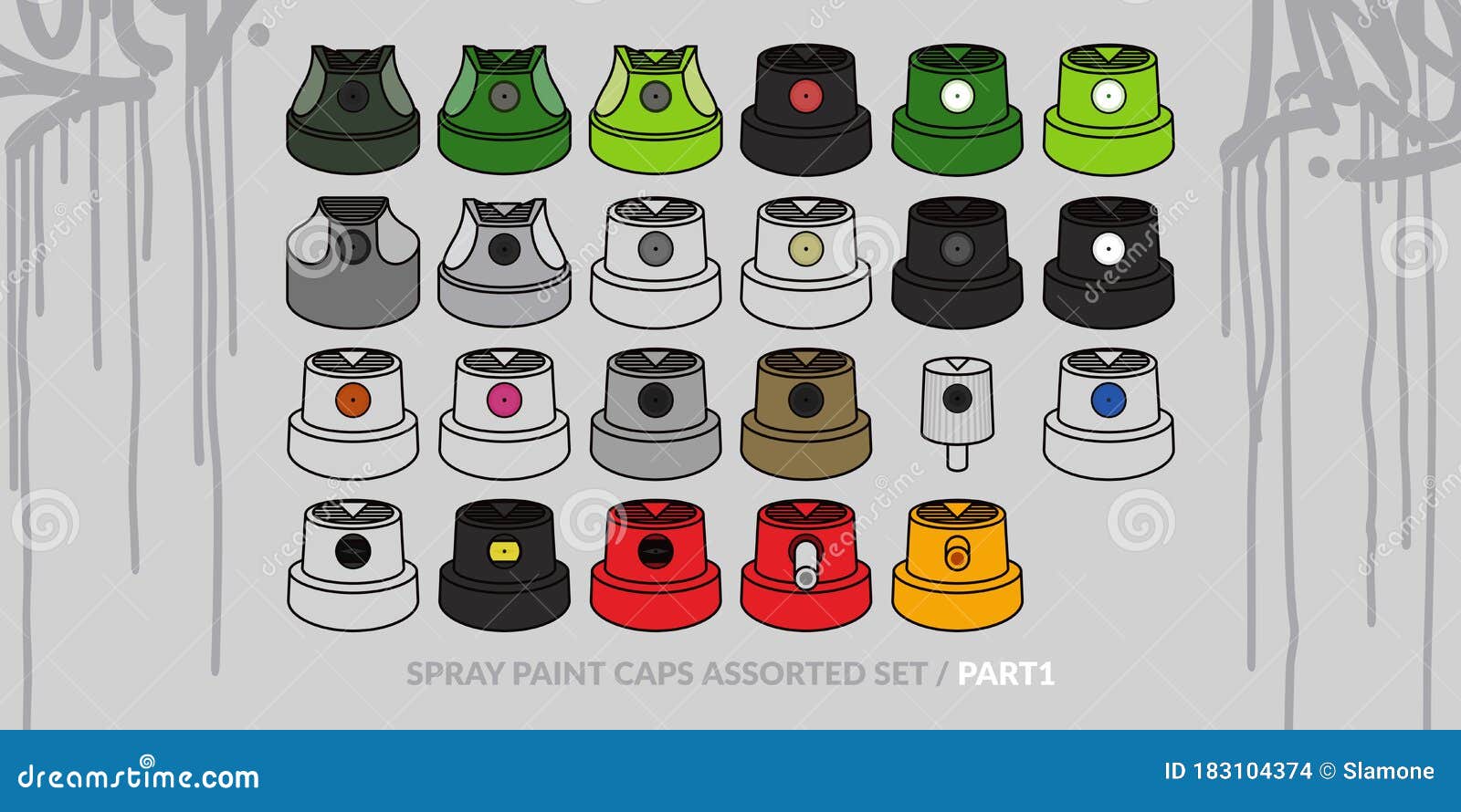 Graffiti Spray Caps Assorted Set. Isolated Vector Illustration Stock ...