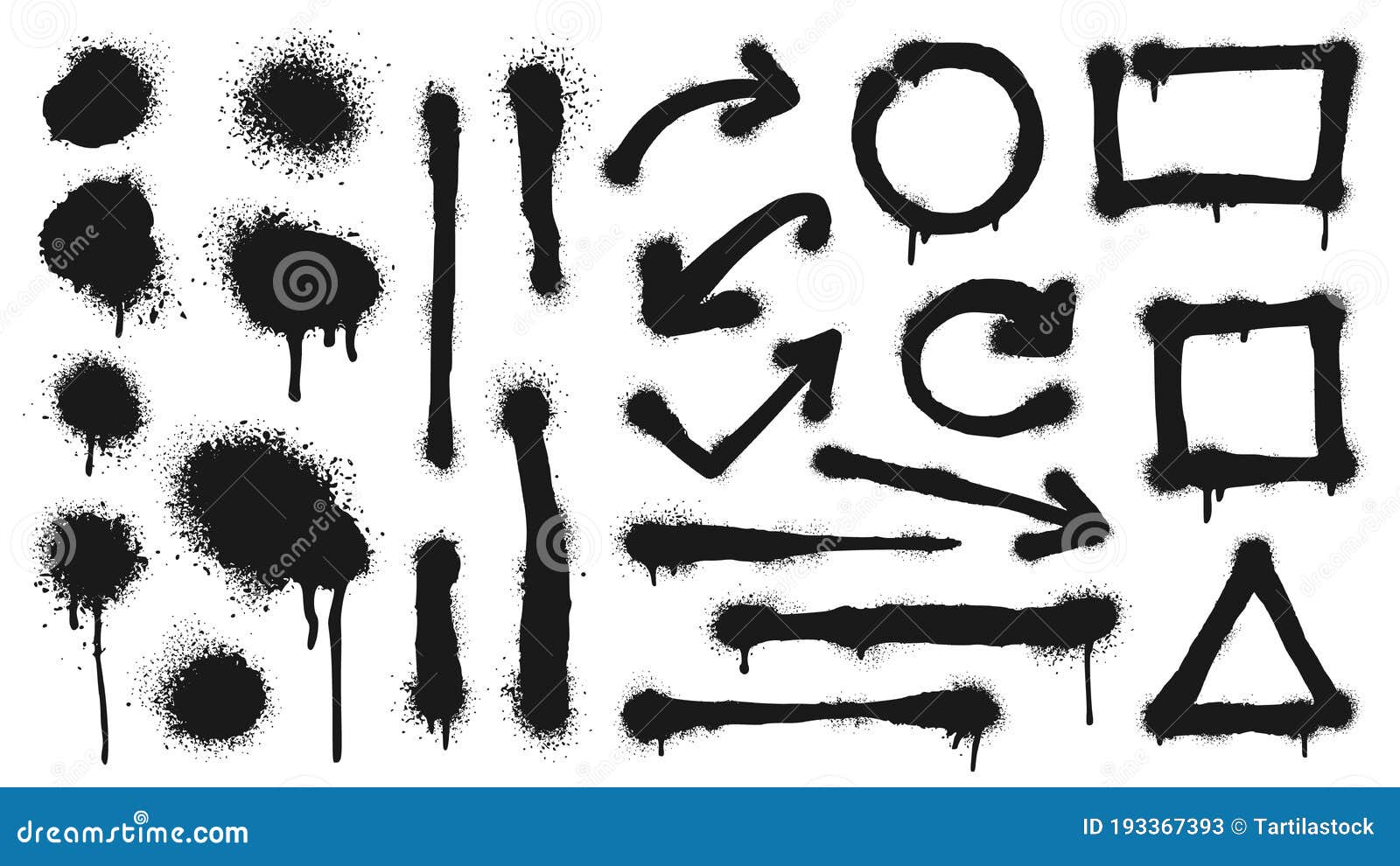 Graffiti Spray Lines, Grunge Dots, Arrows and Frames Stock Vector ...