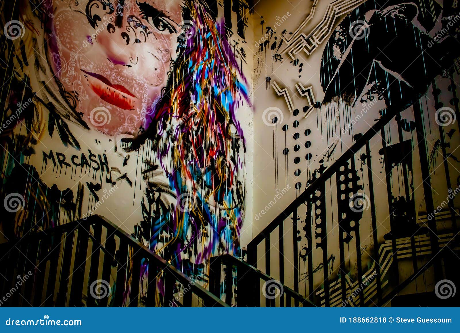 Graffiti on a Staircase Wall Editorial Stock Photo - Image of window ...