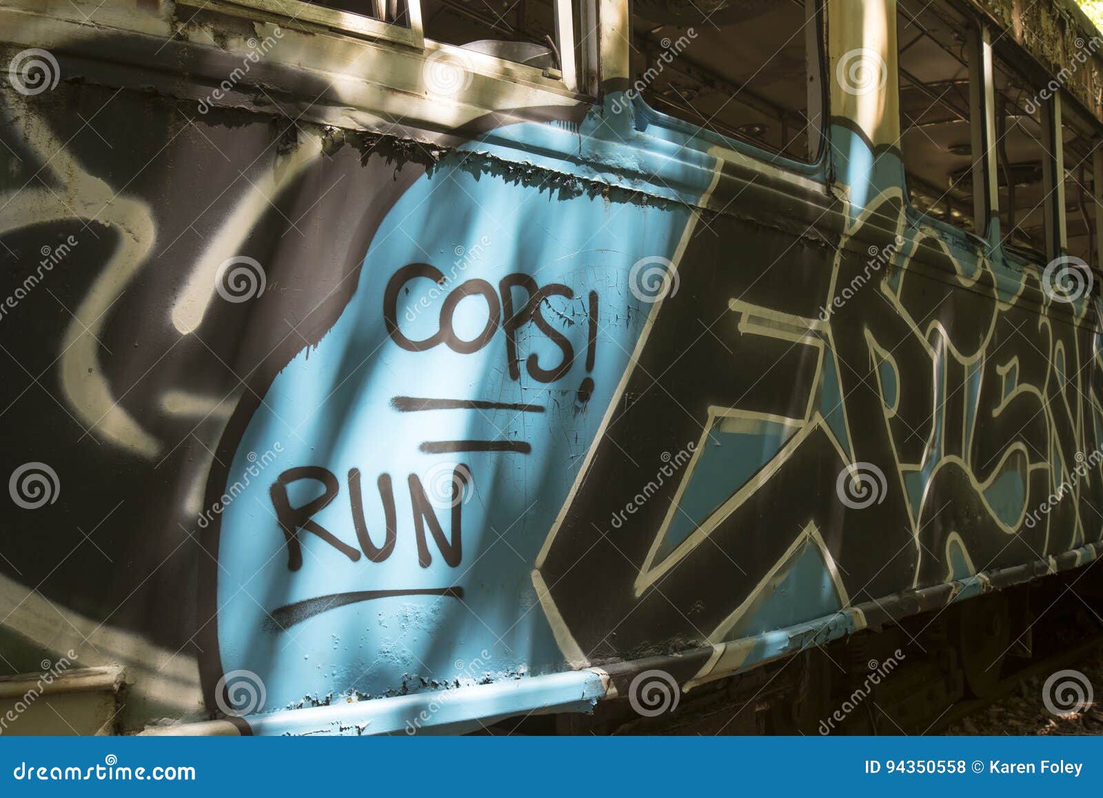 Abandoned Trolley Cars Side On View With Broken Windows Editorial Photo ...