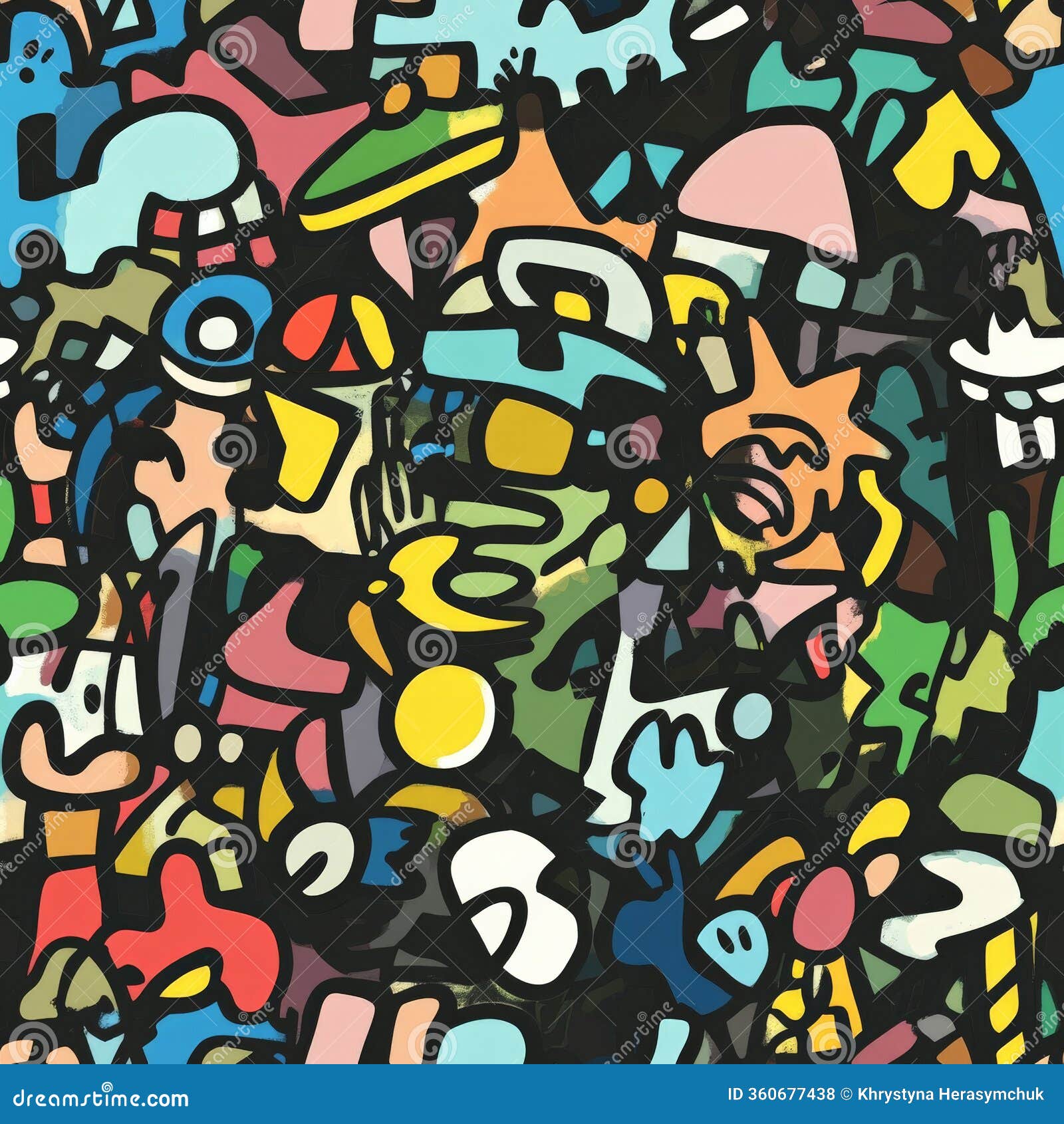 A Graffiti-style Doodle Pattern of Random Abstract Shapes and Playful ...