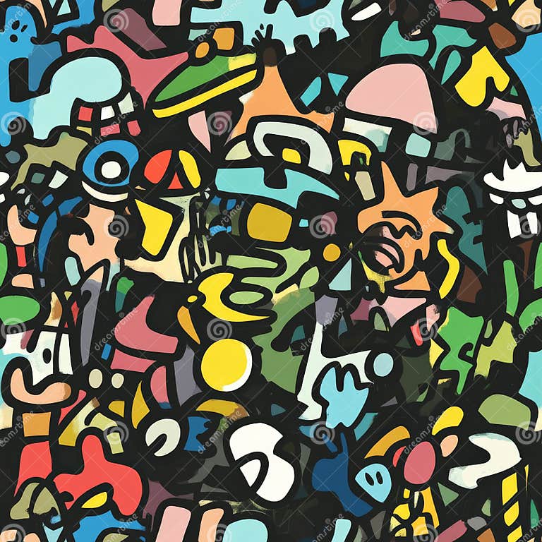 A Graffiti-style Doodle Pattern of Random Abstract Shapes and Playful ...