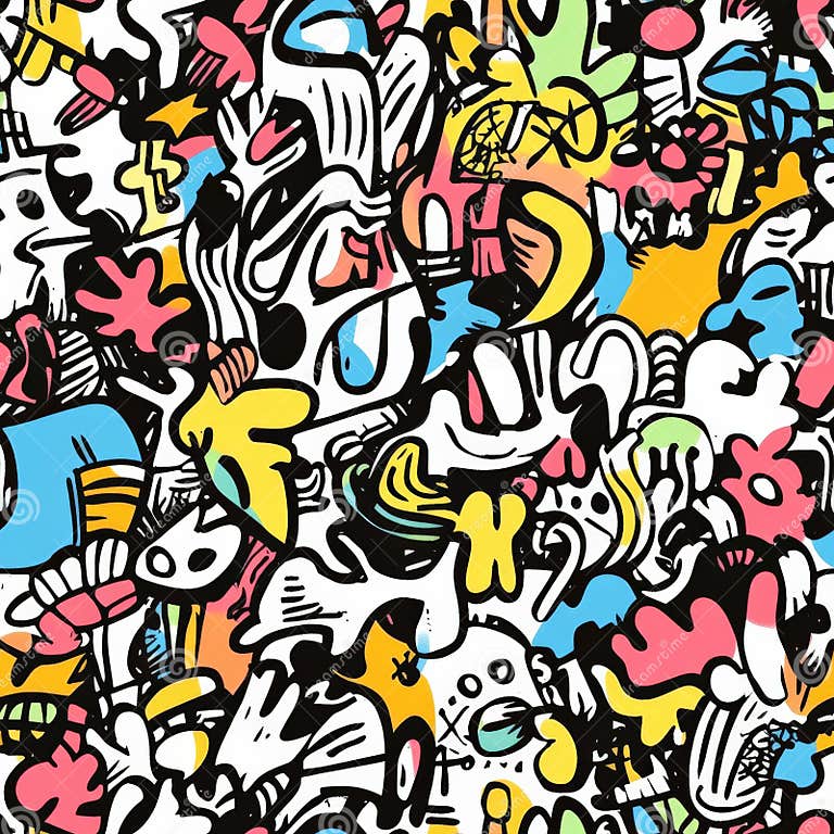 A Graffiti-style Doodle Pattern of Random Abstract Shapes and Playful ...