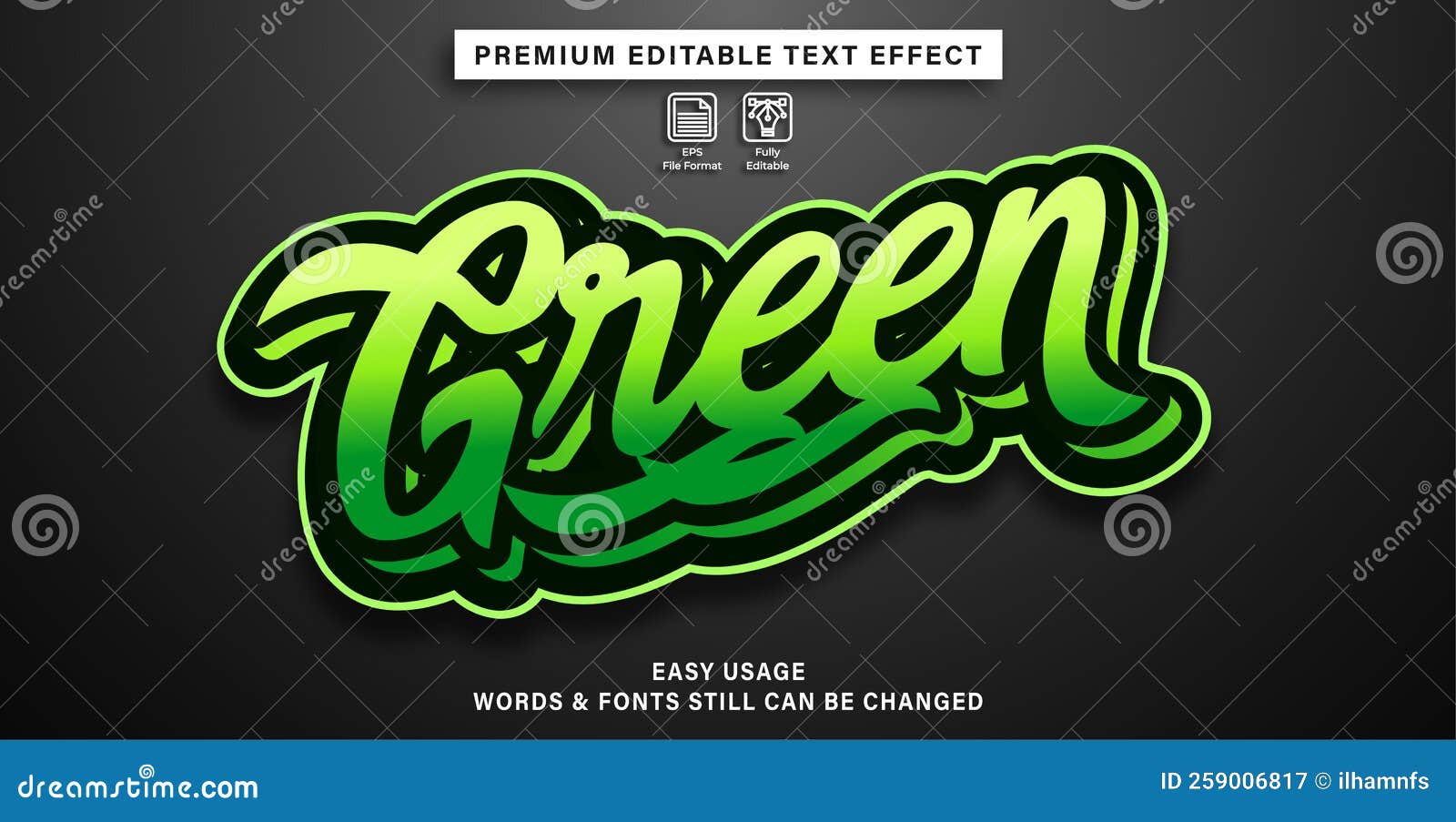 Graffiti Style Green Editable Text Effect Stock Vector - Illustration ...