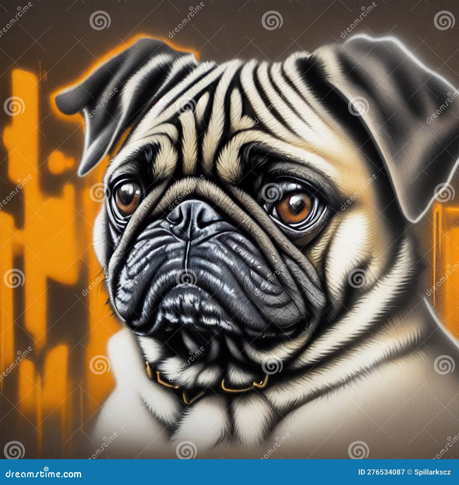 Graffiti Style Pug Dog Sprayed on a Brown Wall Stock Illustration ...