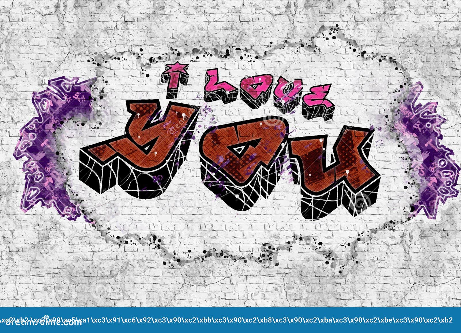 Graffiti Sur Un Mur De Briques Je T'aime. Illustration Vectorielle ...