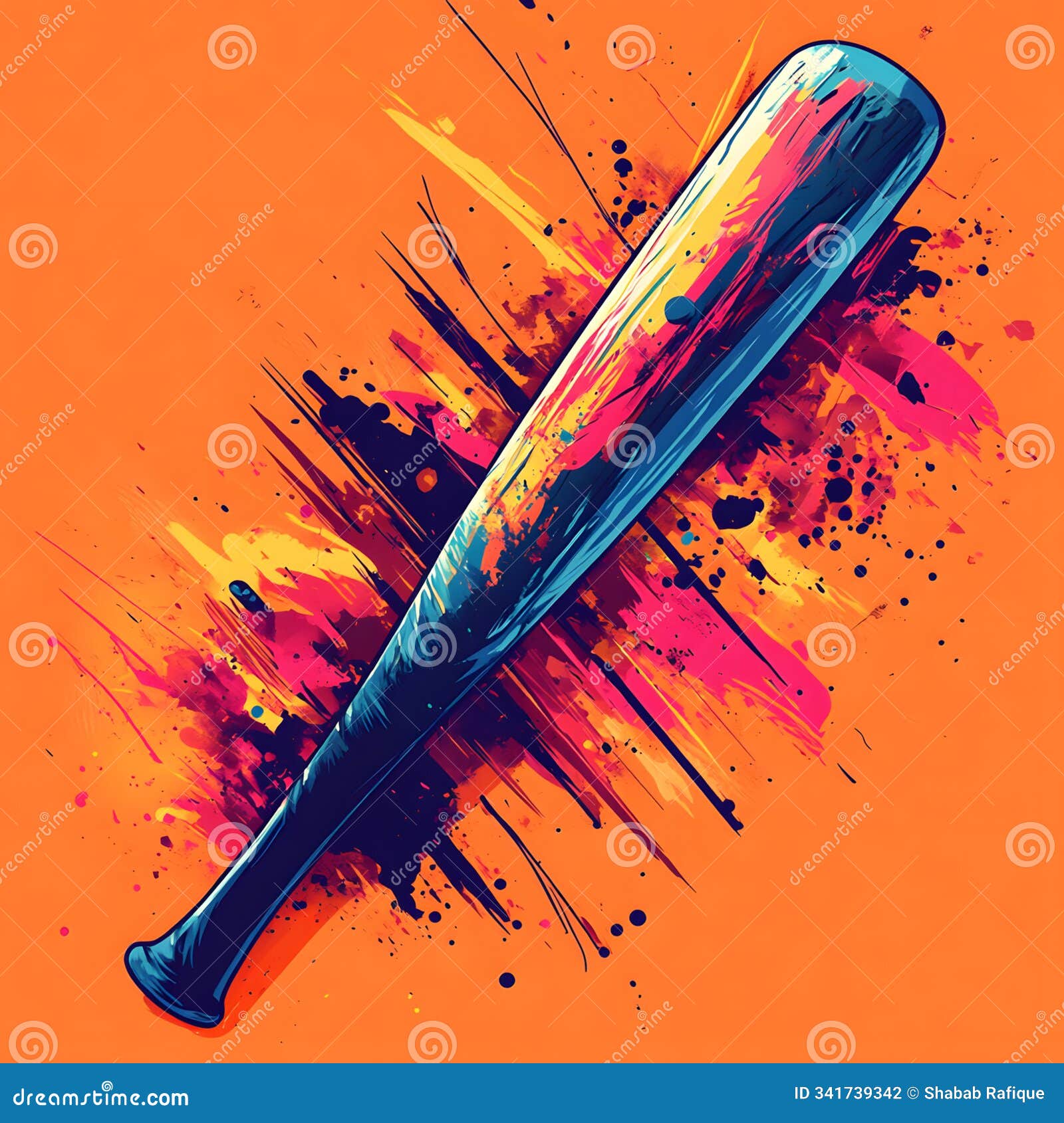 Graffiti-Tagged Baseball Bat Vector with Abstract Shapes and Dynamic ...