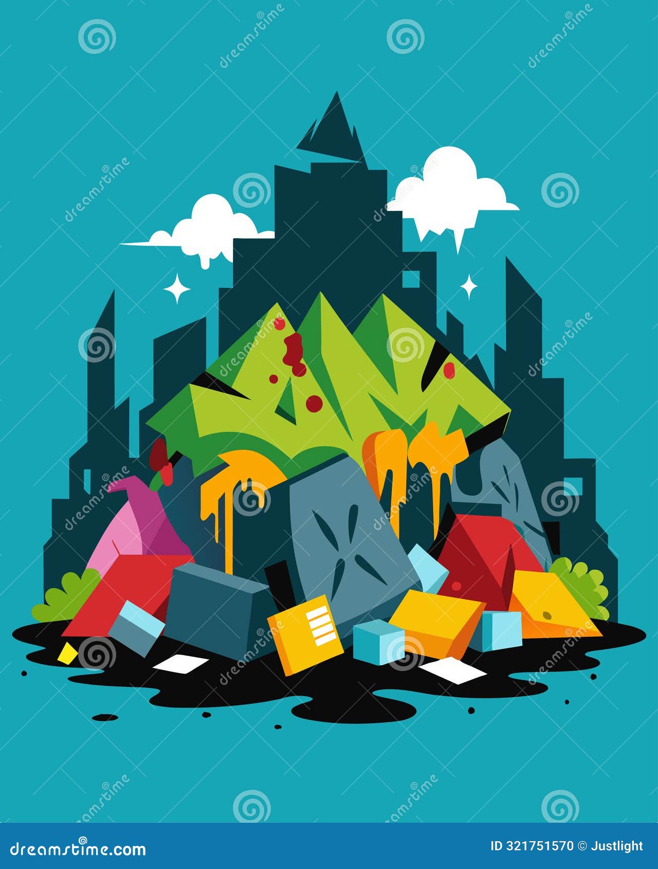 Graffiti and Tags are Painted on Piles of Garbage Adding To the Visual ...