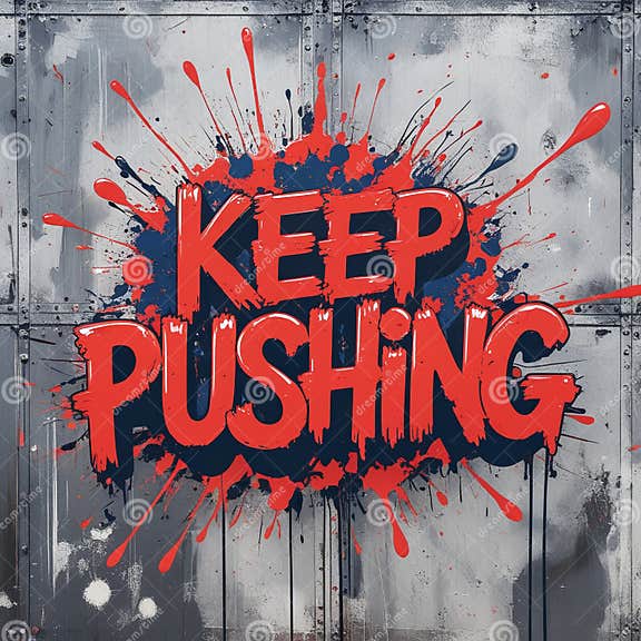 Graffiti Text Keep Pushing Black Background with Red Splash Stock ...