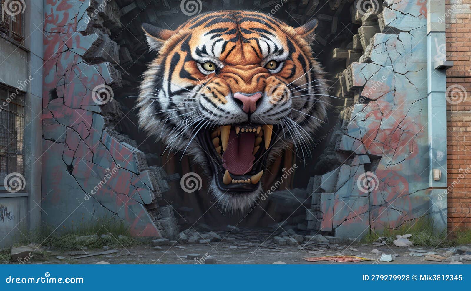 Graffiti of a Tiger Coming Out of a Wall. Stock Illustration ...