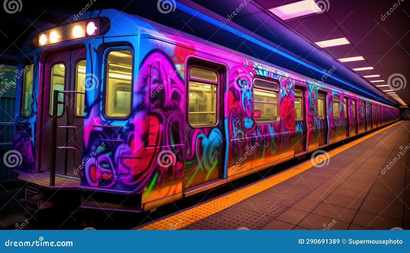 Multi-colored Graffiti Train at Station: a Splash of Subversive Art ...