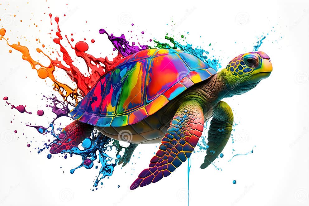Graffiti with a Turtle on the Wall with a Splash, Color Art Stock ...
