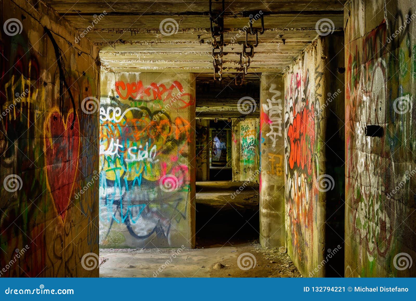 Graffiti in Underground Concrete Building in State Park Stock Image ...