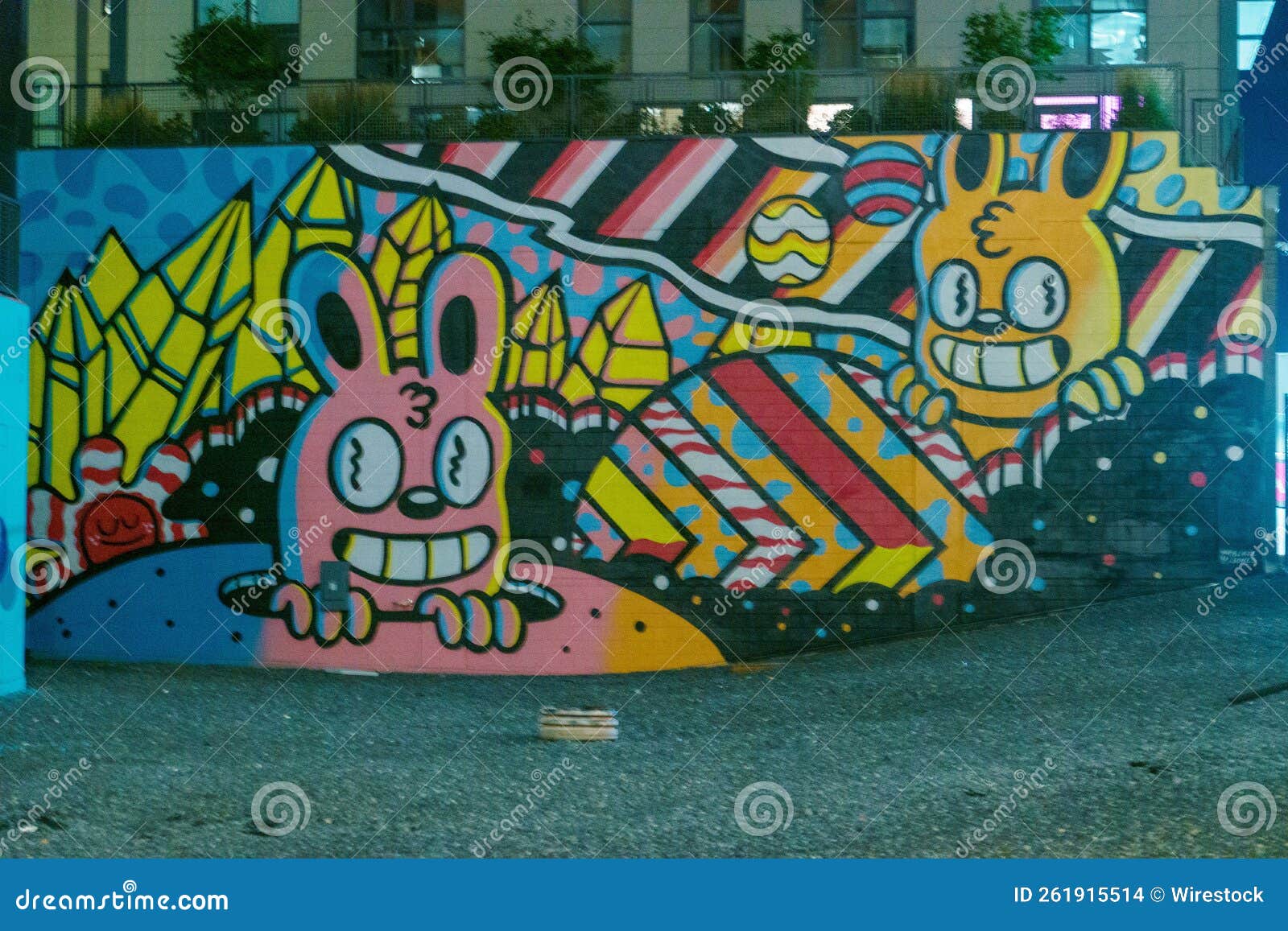 Graffiti on the Wall with Colorful Rabbits Editorial Stock Image ...