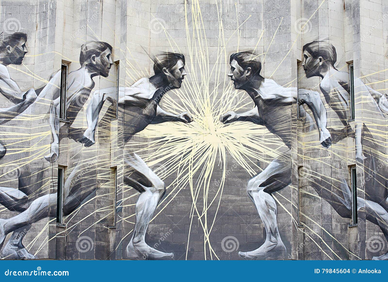 Graffiti on the Wall Fleeing People Editorial Stock Image ...