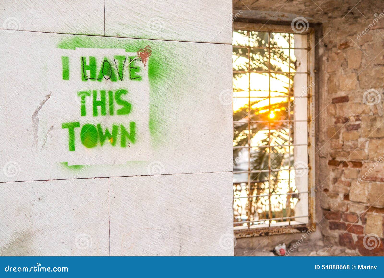 Graffiti on the Wall. I Hate Love this City Stock Photo - Image of city ...