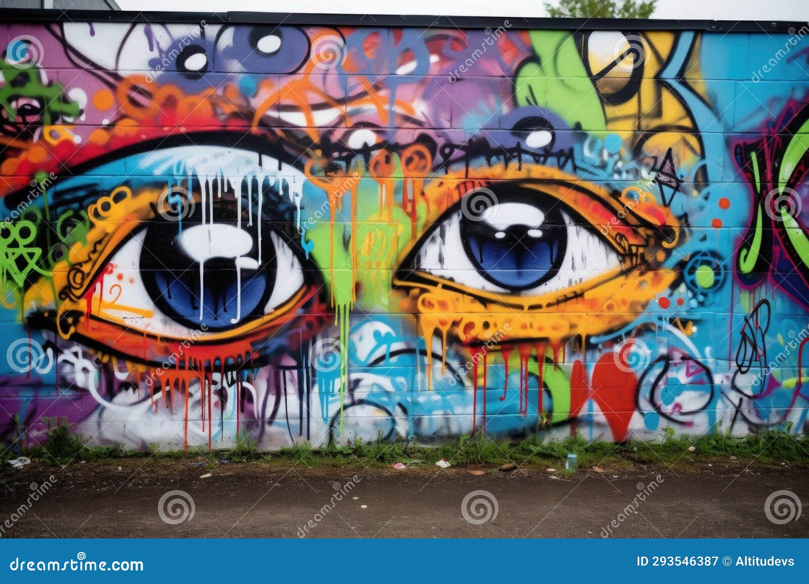 A Graffiti Wall Painted with Eyes Stock Image - Image of graffiti, eyes ...