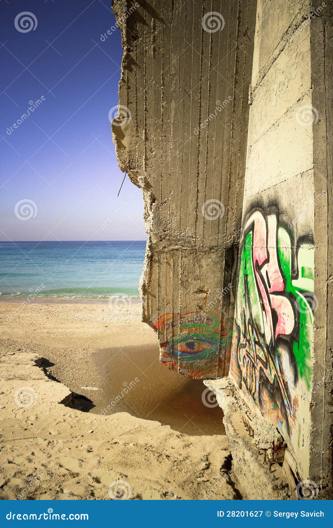 Graffiti on the Wall by the Sea Stock Image - Image of facade, nature ...