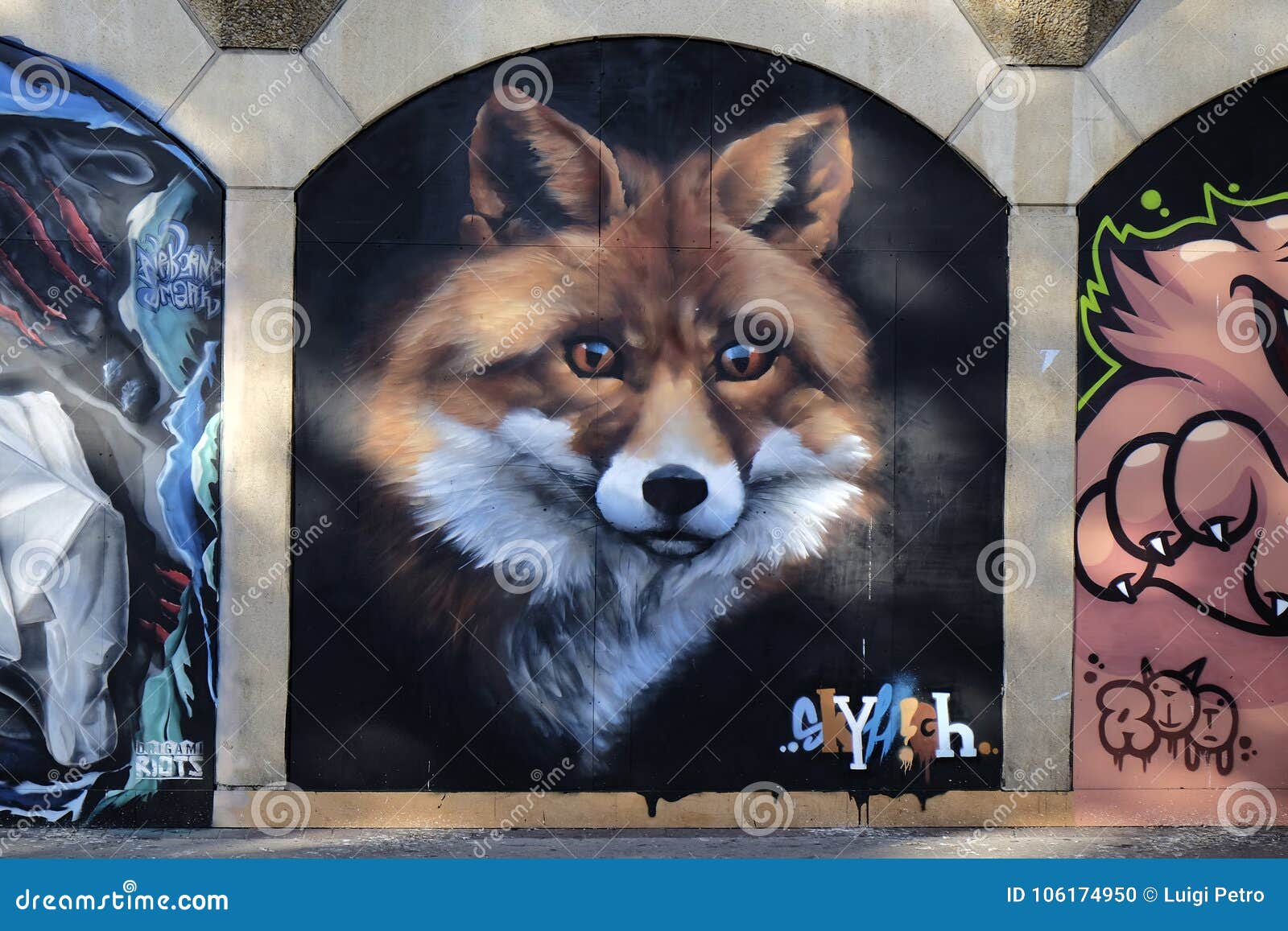 Graffiti on a Wall Showing the Face of a Fox. Editorial Image - Image ...
