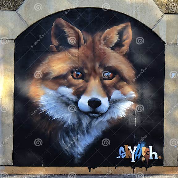 Graffiti on a Wall Showing the Face of a Fox. Editorial Image - Image ...